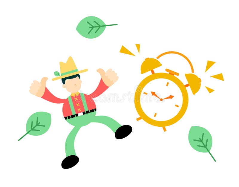 Farmer Man Pick Time Clock Cartoon Doodle Flat Design Vector ...