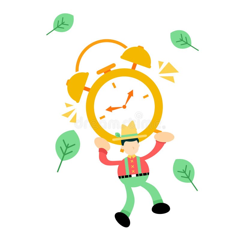 Farmer Man Pick Time Clock Cartoon Doodle Flat Design Vector ...