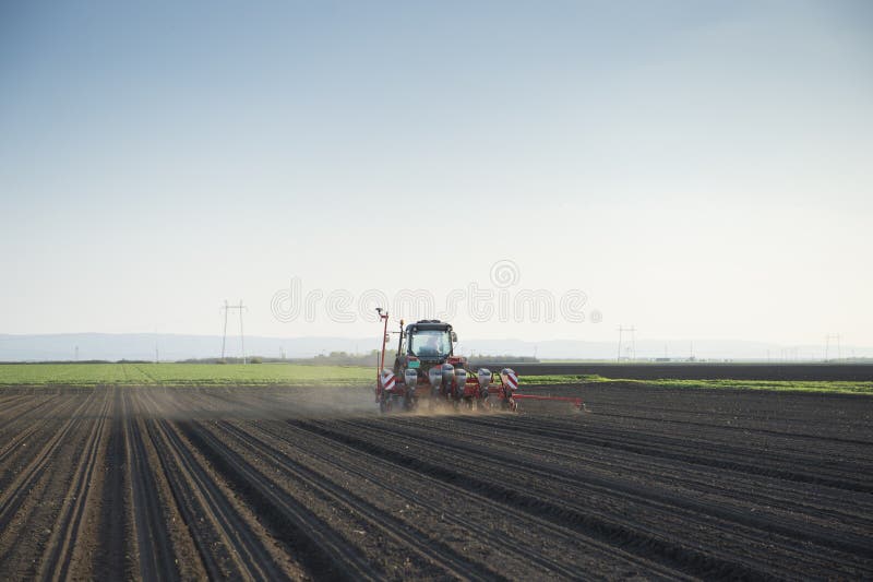 Sowing Crops at Agricultural Fields in Spring Stock Photo - Image of ...