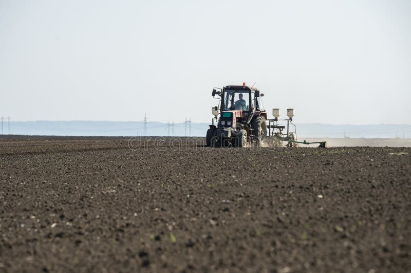 Sowing Crops at Agricultural Fields in Spring Stock Photo - Image of ...