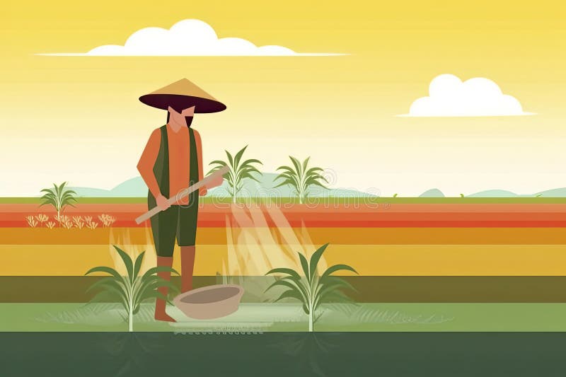 Farmer Transplant Rice Seeding Vector Design Stock Illustration ...