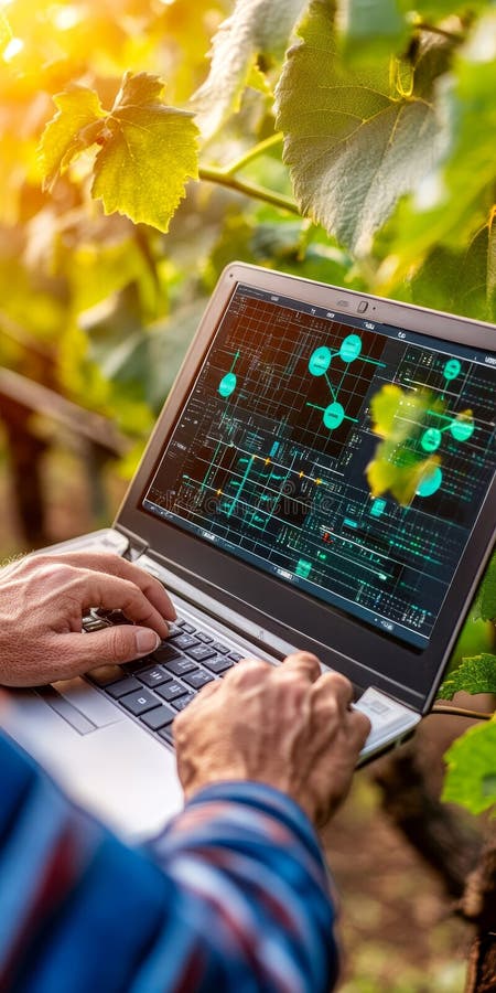 Farmer Using Laptop for Data Analysis and Sustainable Farming Practices ...