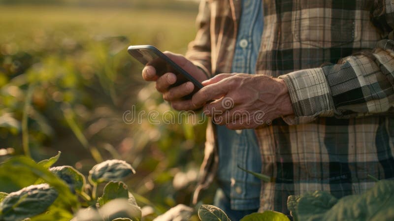 A Farmer Using a Smartphone App To Receive Alerts and Notifications ...