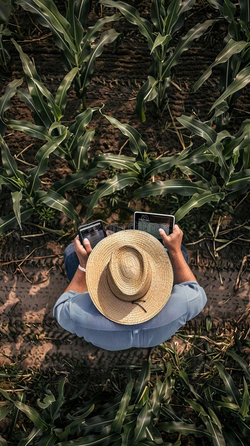 Farmer Using Tablet in Corn Field Stock Illustration - Illustration of ...