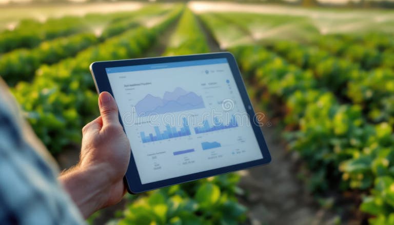 Farmer Using Tablet in Field, Smart Farming Technology Stock Image ...