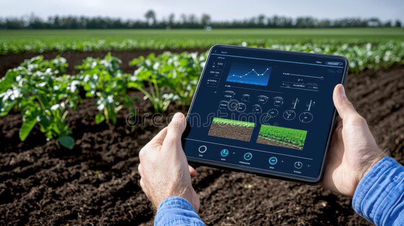 Precision Farming: Farmer Using Tablet App Stock Illustration ...