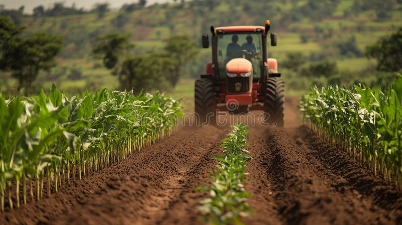 A Farmer Using a Tractor-mounted Planter To Sow Corn Seeds in Prepared ...