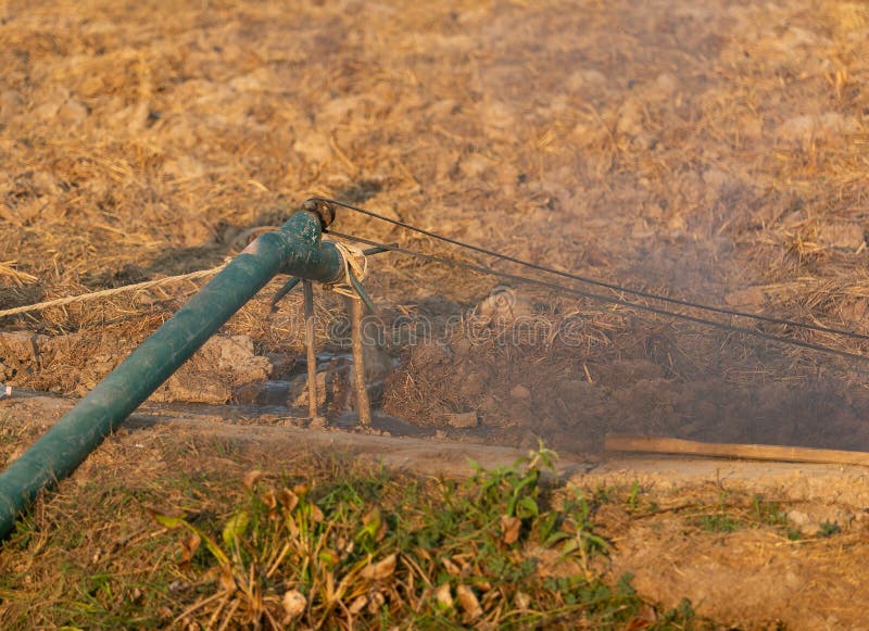 Farmer Using Water Pump Machine for Drain Water Out from Canal Stock ...