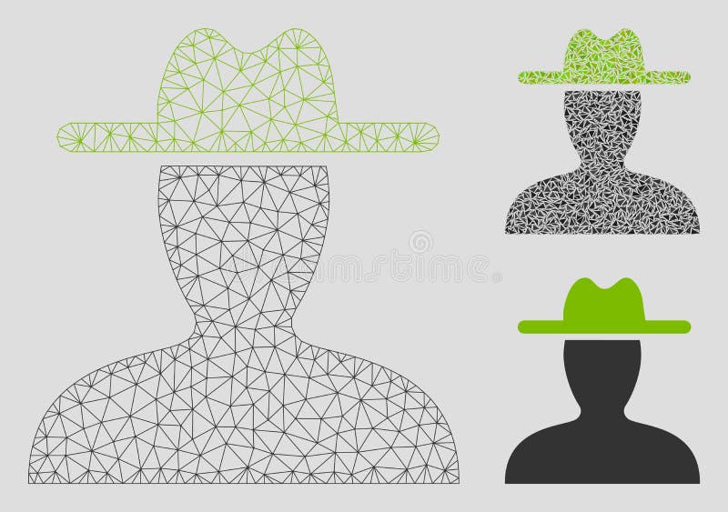 Farmer Vector Mesh Wire Frame Model and Triangle Mosaic Icon Stock ...
