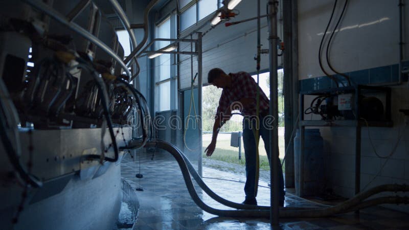 Farmer Washing Tractor with Equipment on Farm Stock Image - Image of ...