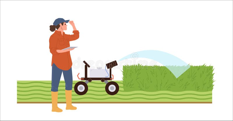 Farmer Working on Field Using Remote Controlled Irrigation Electronic ...