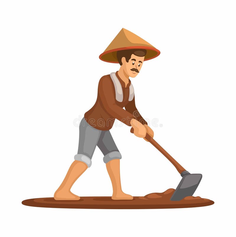 Farmer Working Using Hoe Cartoon Illustration Vector Stock Vector ...