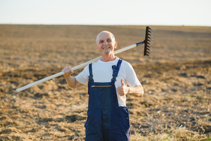 A farmer works with a rake stock photo. Image of garden - 190753684