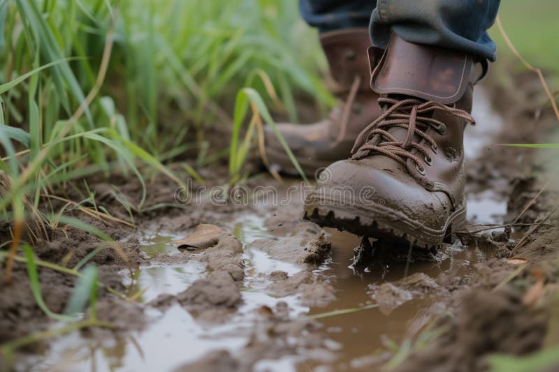 Farmers Boots Trudging through a Muddy Field Stock Photo - Image of ...