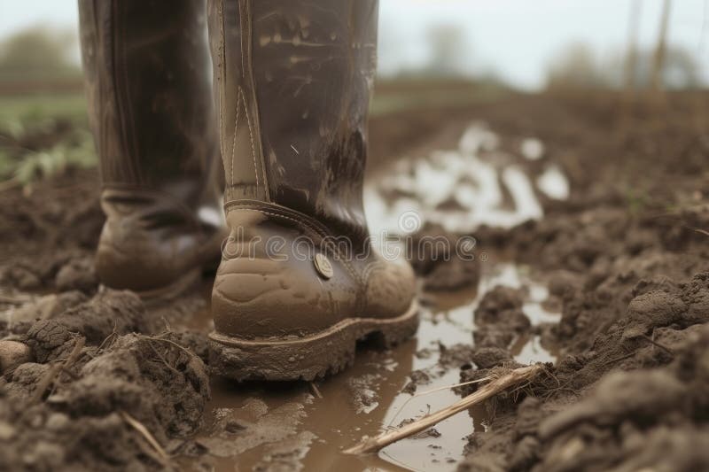 Farmers Boots Trudging through a Muddy Field Stock Photo - Image of ...
