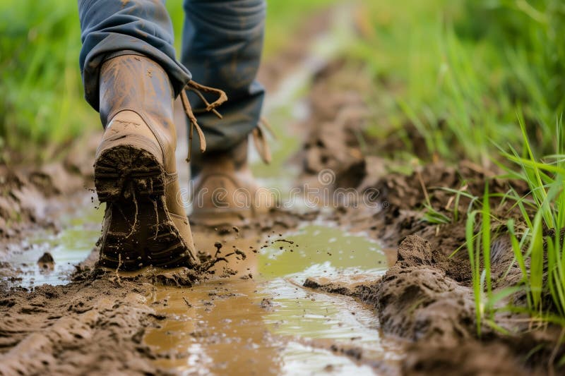 Farmers Boots Trudging through a Muddy Field Stock Photo - Image of ...