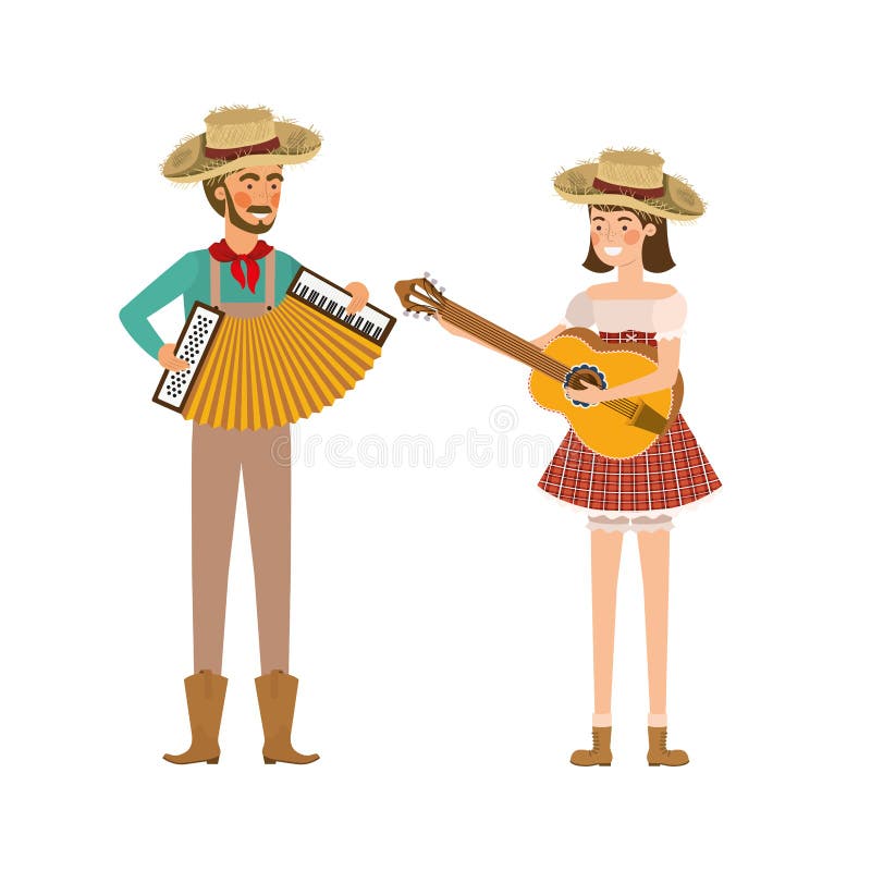 Farmers Couple with Musical Instruments Stock Vector - Illustration of ...
