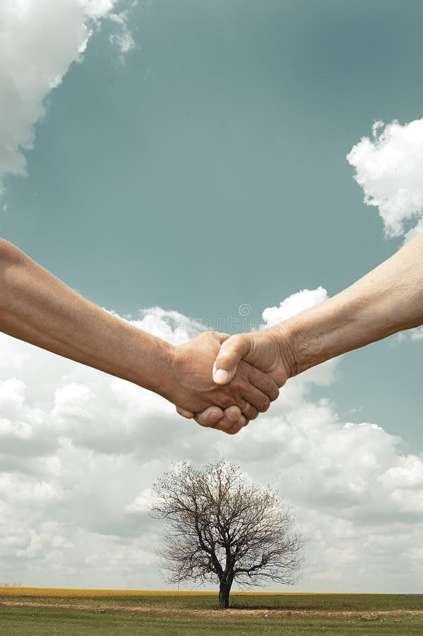 Handshake with Tree and Unity with Nature Stock Image - Image of ...