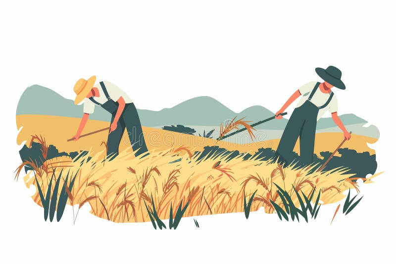 Farmers Harvesting in Rice Fields Isolated Illustration Stock Vector ...