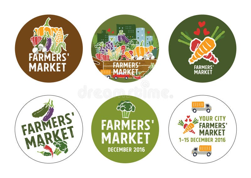 Farmers Market Stickers Concept Stock Vector - Illustration of fresh ...