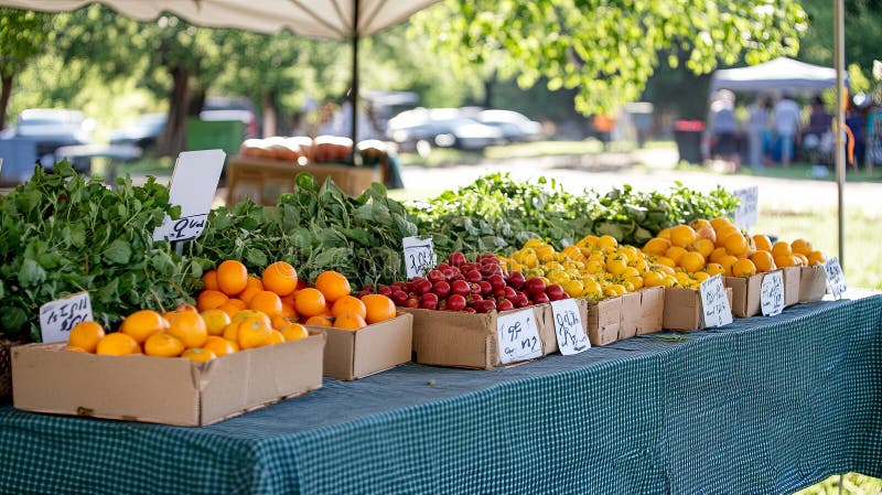 Farmers Market Table with Fresh Fruit and Herbs. Stock Photo - Image of ...
