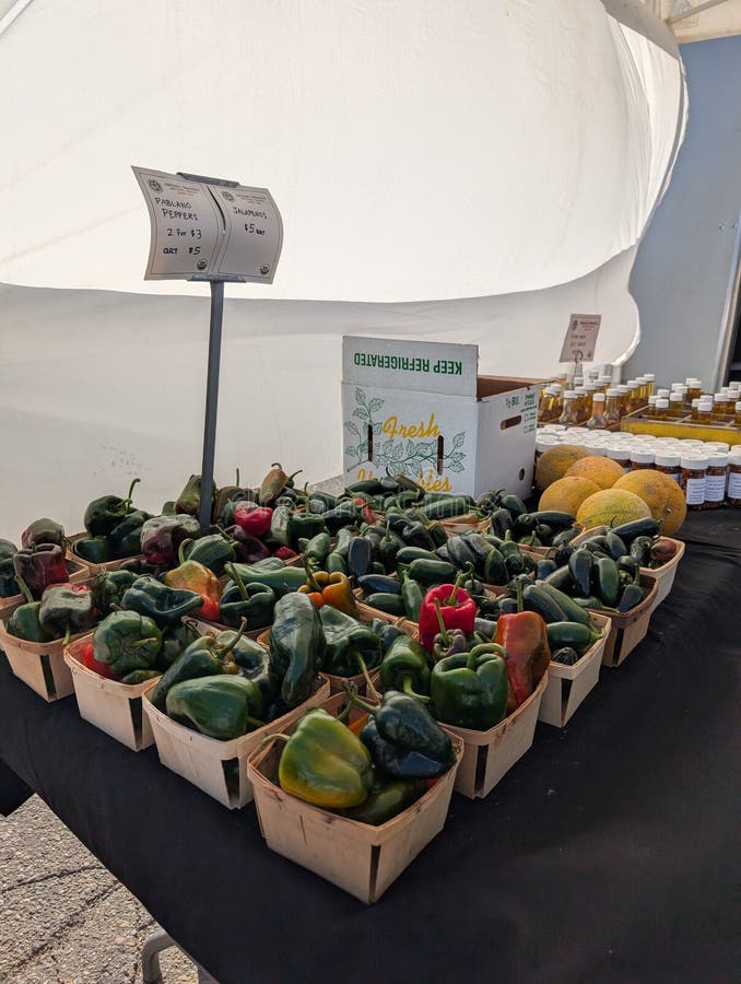 Farmers Market Table with Peppers Stock Image - Image of farmers ...