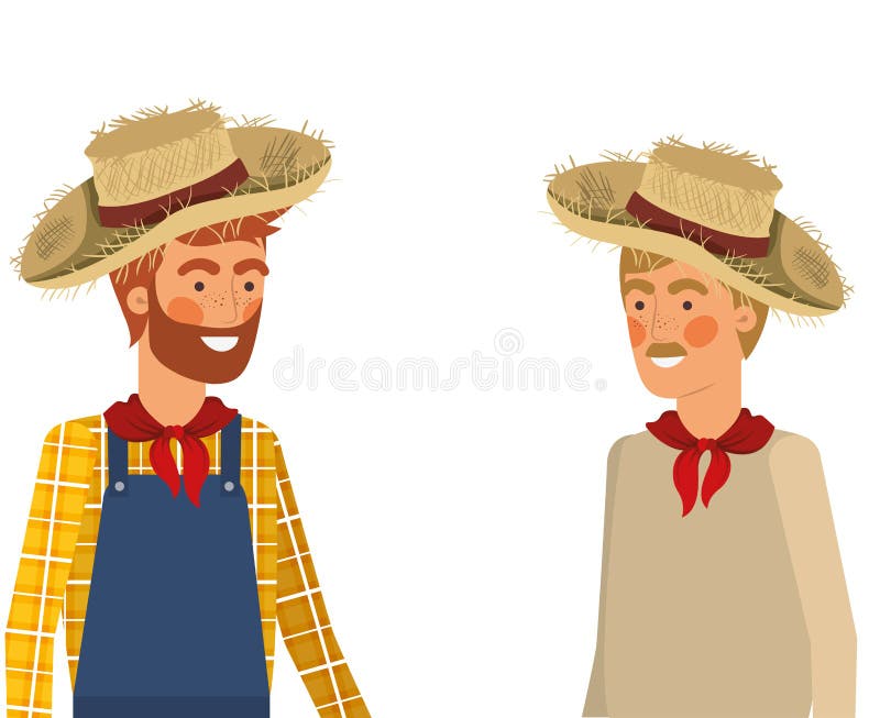 Farmers Men Talking with Straw Hat Stock Vector - Illustration of ...