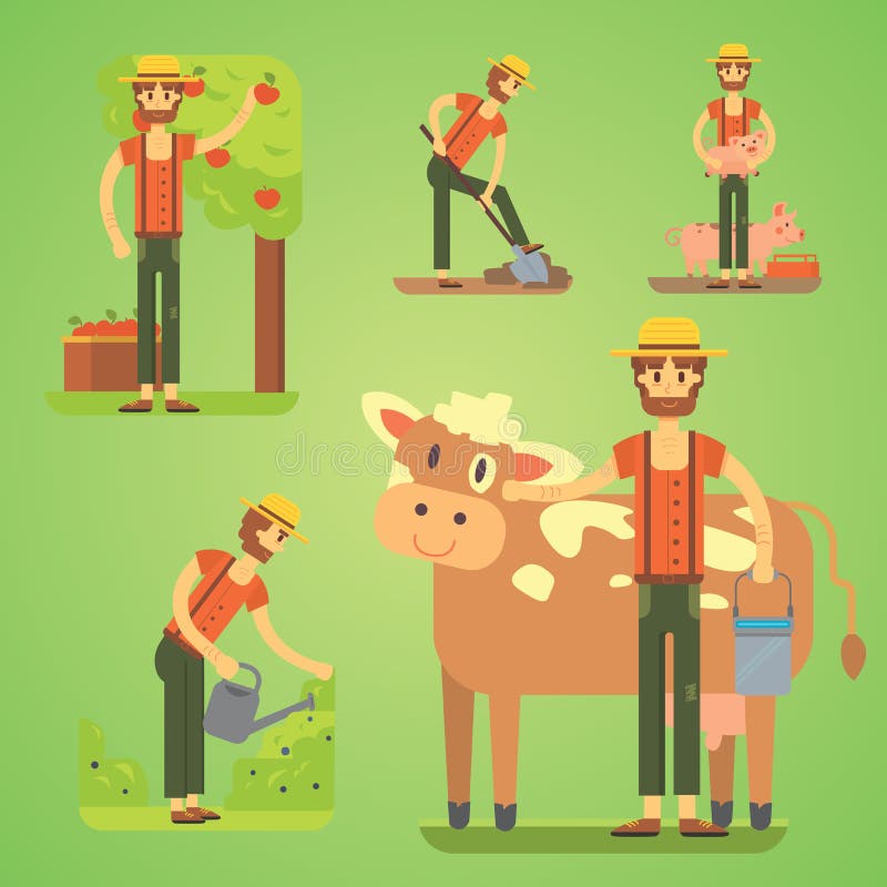 Farmers Using Agricultural Tools. Set Farmer Vector Illustration Stock ...