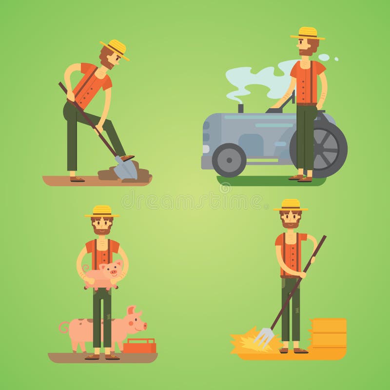 Farmers Using Agricultural Tools. Set Farmer Vector Illustration Stock ...