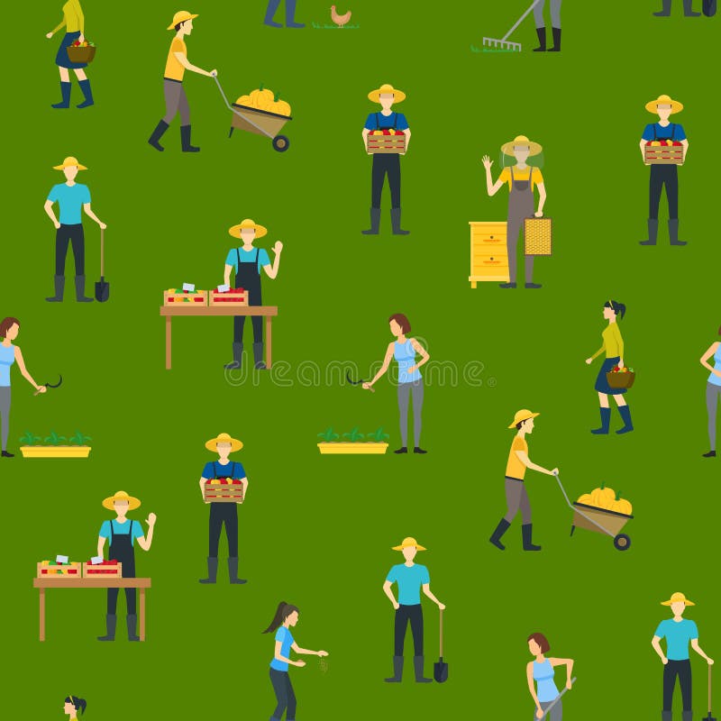 Farmer Background Pattern Farming Elements and Equipment. Vector Stock ...