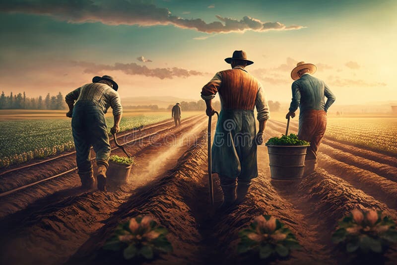 Farmers Working the Field, Illustration Generated by AI Stock ...
