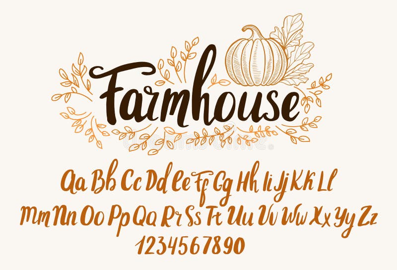 Farmhouse Font. Typography Alphabet with Rustic Illustrations ...