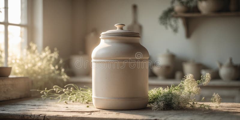 Farmhouse Kitchen Concept Flour Jar Rustic Setting Natural Lighting ...