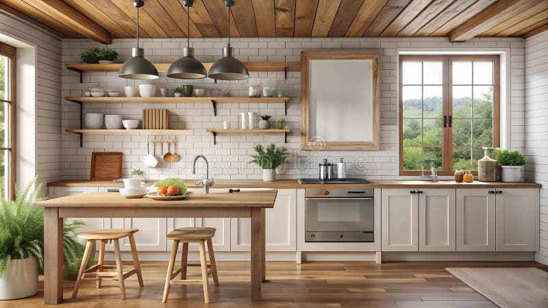 Farmhouse Kitchen with a Rustic Touch: a Mockup Poster Frame with a ...