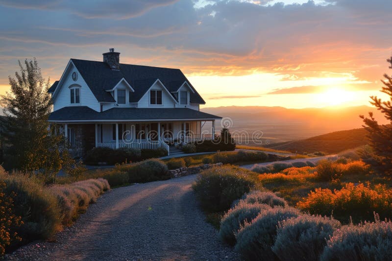 Farmhouse Luxury Home Twilight Ai Generated Calm Setting Stock ...