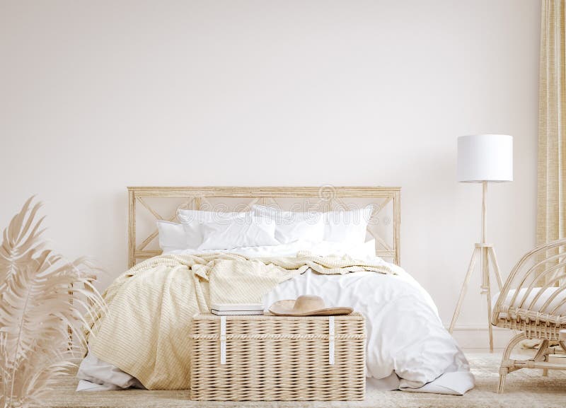 Mockup Frame in Farmhouse Style Bedroom Interior Background Stock ...