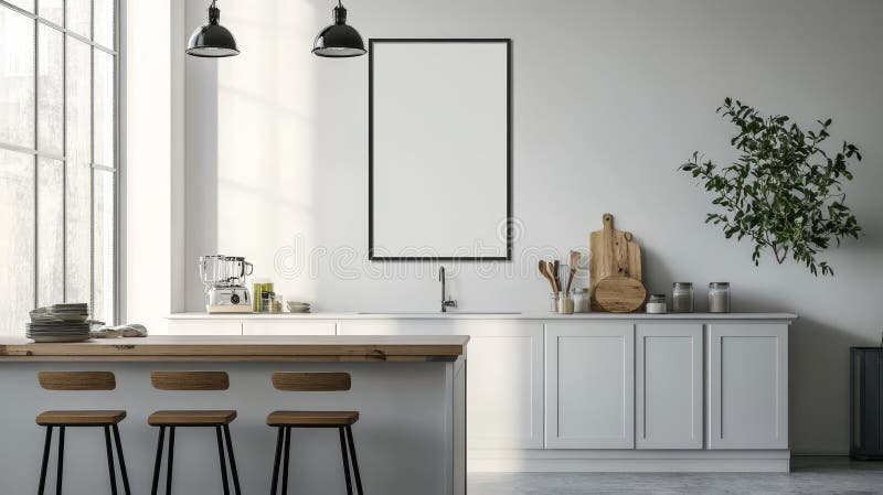 Farmhouse Style Poster Frame Mockup in Cozy Kitchen Interior with ...