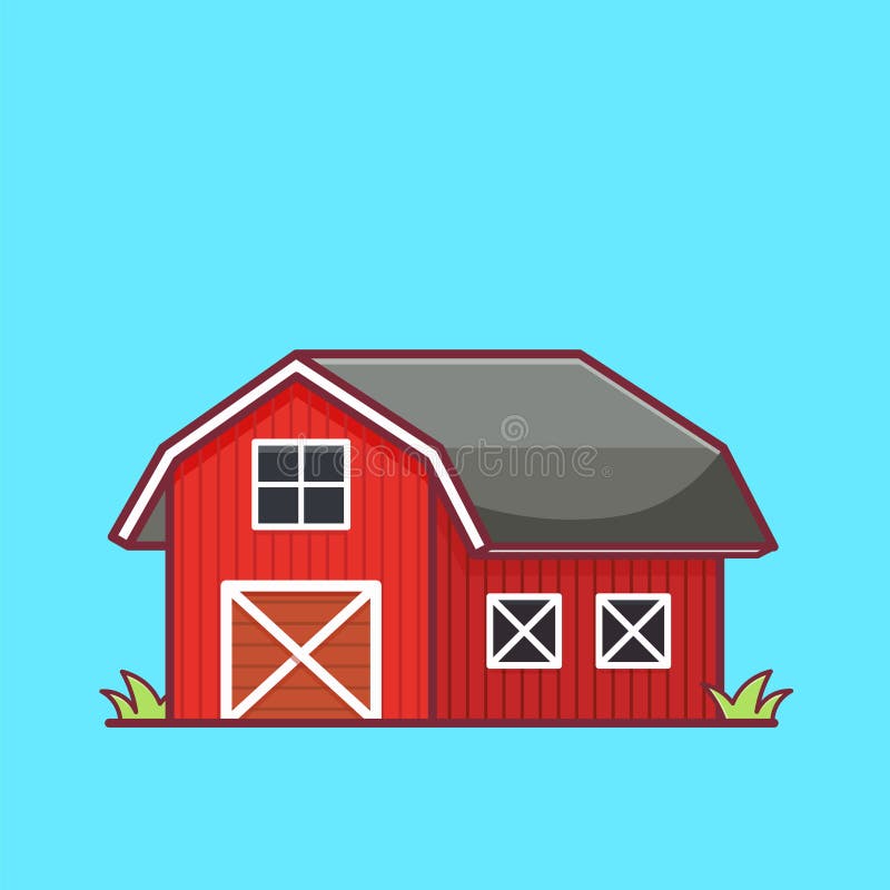 Red Barn in Cartoon Style with Door, Windows Isolated on White ...