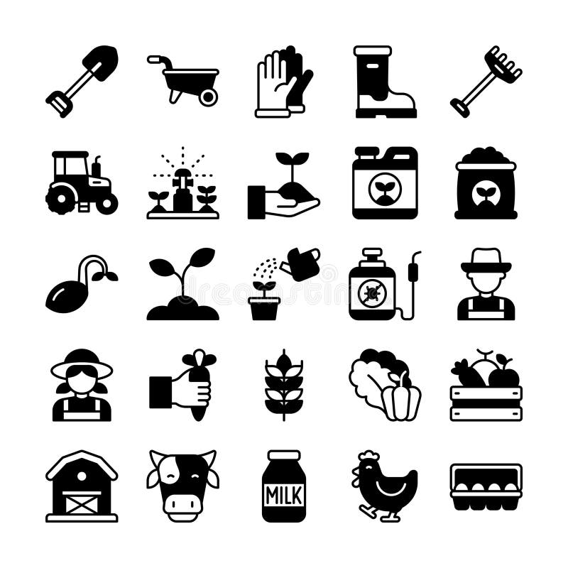 Farming and Agriculture Icon Set in Glyph Stock Vector - Illustration ...