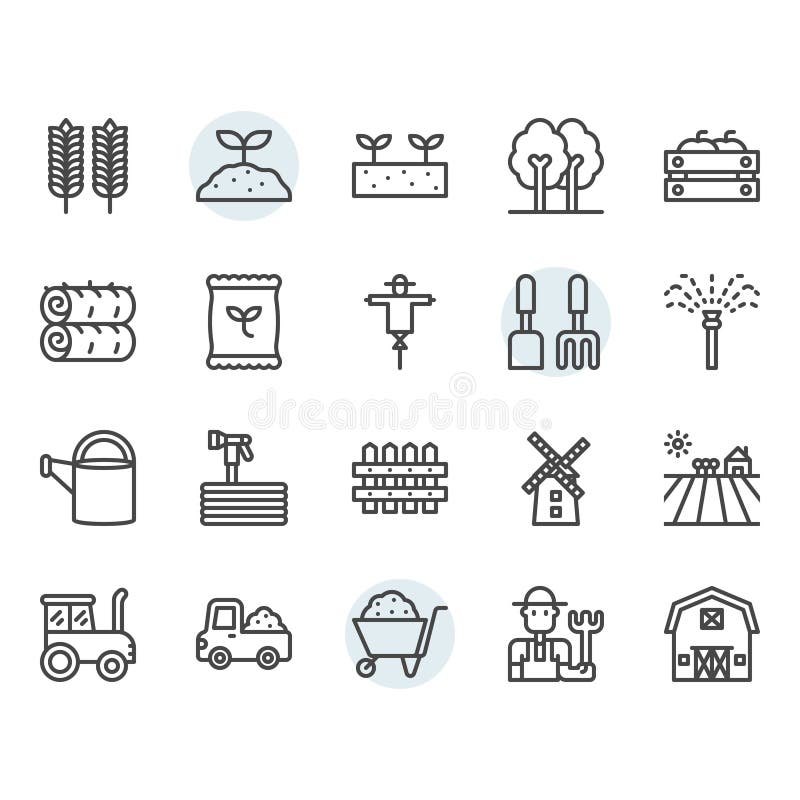 Farming and Agriculture Icon and Symbol Set in Outline Design Stock ...