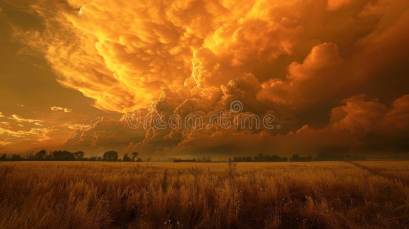 A Farming Community Affected by a Massive Fire the Sky Above Filled ...