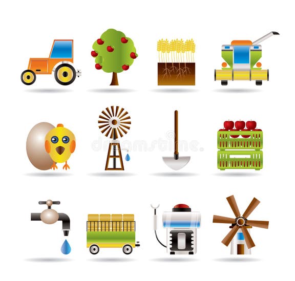 Farming Industry and Farming Tools Icons Stock Vector - Illustration of ...