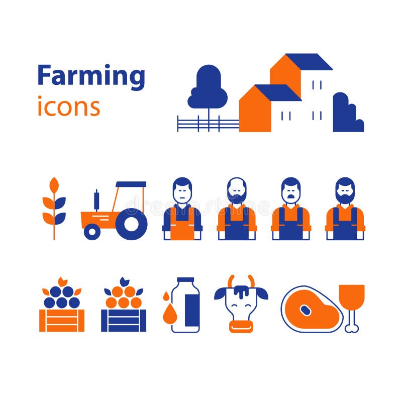Farming products icons set stock vector. Illustration of milk - 79910510