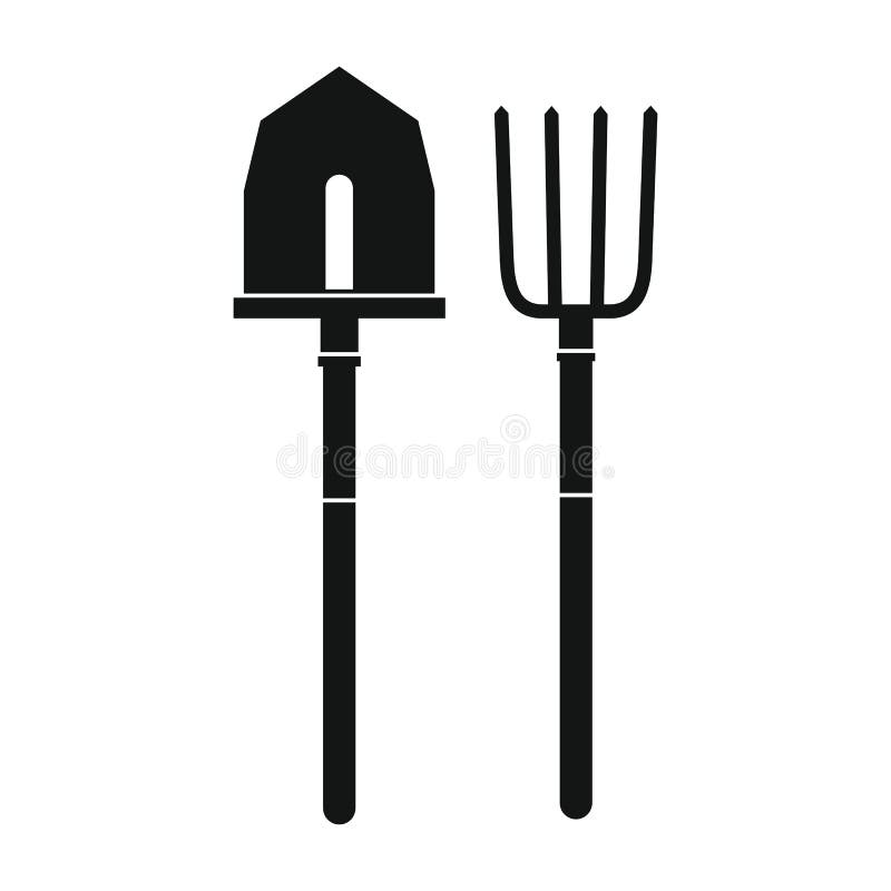 Farming Tools - Fork and Spade in Black Flat Style Stock Vector ...