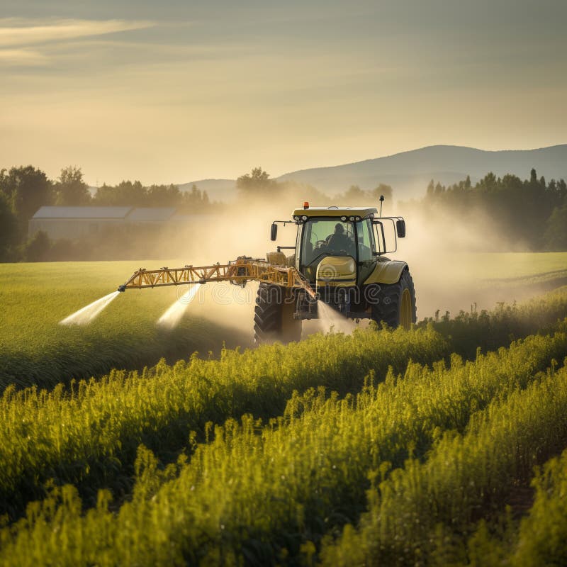 Farming Tractor Crop Sprayer on Green Field Stock Image - Image of ...