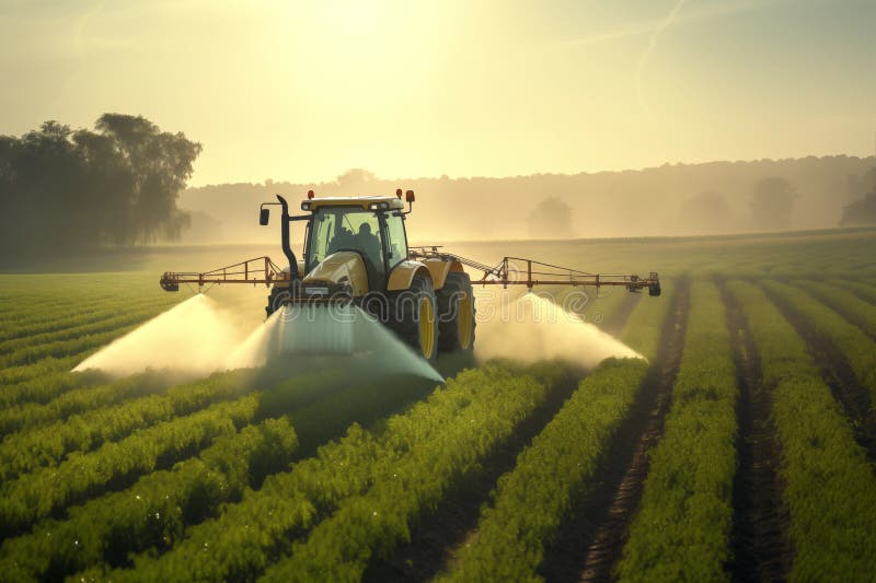 Farming Tractor Crop Sprayer on Green Field Stock Image - Image of ...