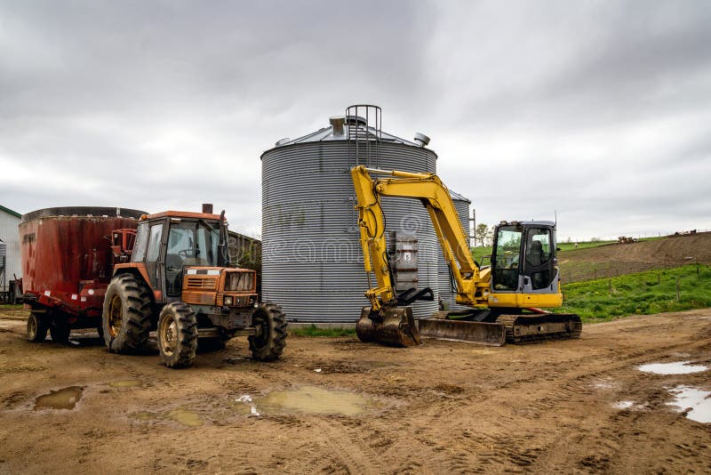 Farming Tractor and Excavator Stock Image - Image of farm, machinery ...