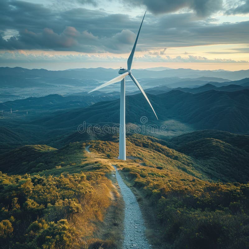 Farming with Windmill Technology in a Vast Wheat Field with a Stunning ...