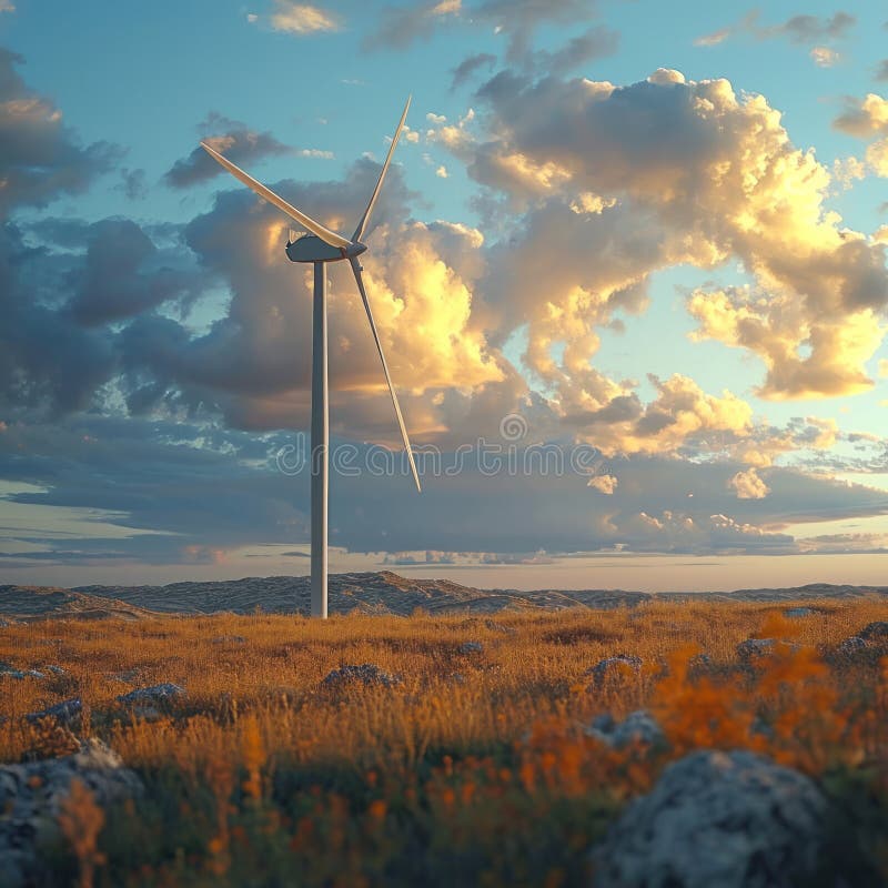 Farming with Windmill Technology in a Vast Wheat Field with a Stunning ...