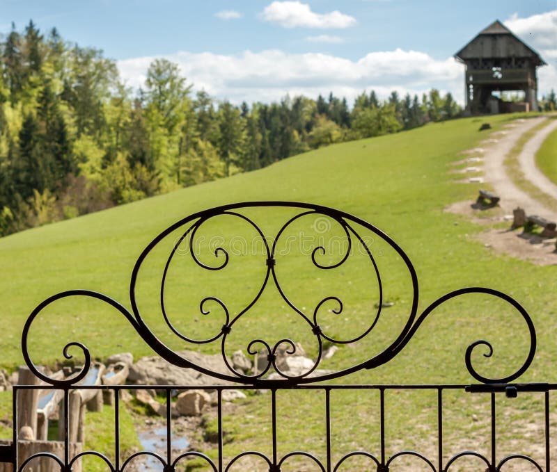 Farmland with Field Barn and Forest Stock Image - Image of green ...
